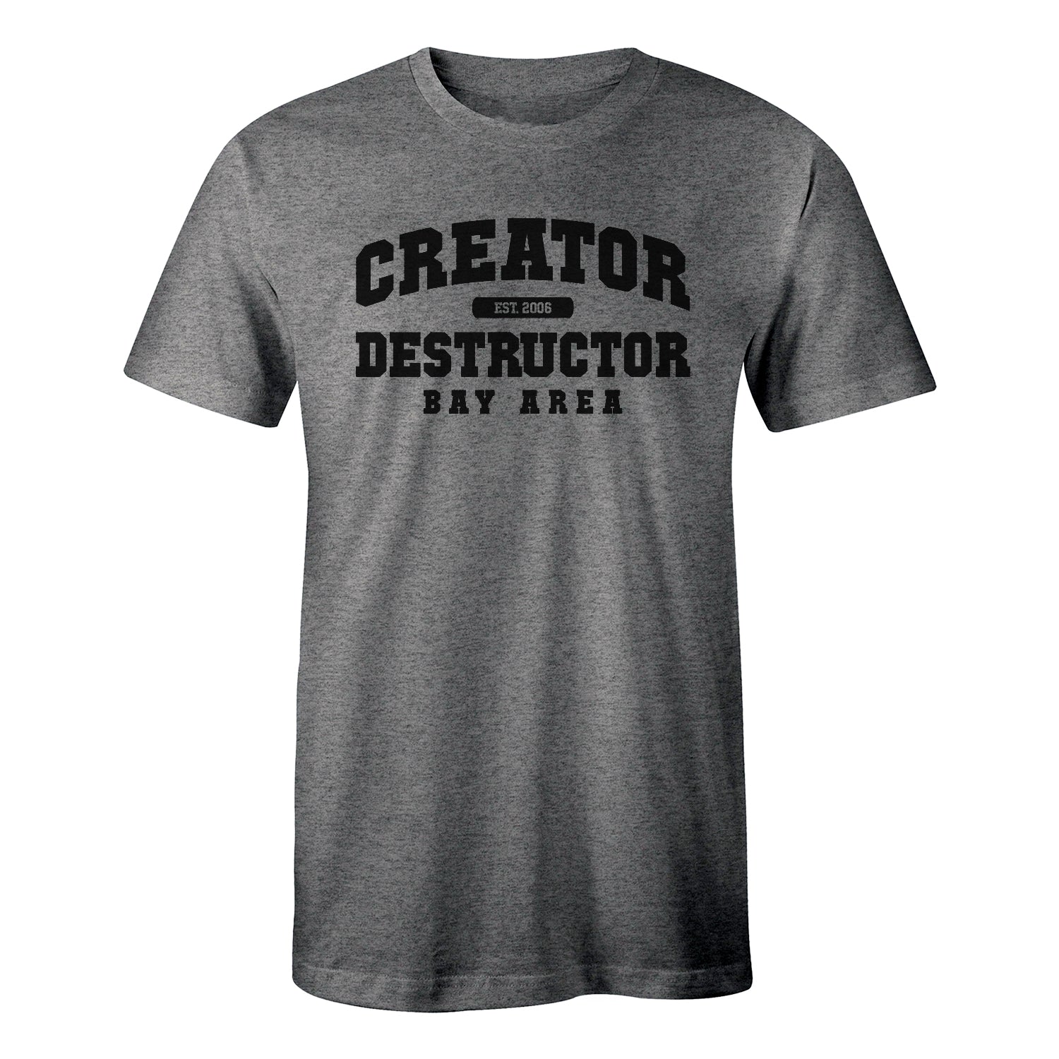 Creator-Destructor Varsity T-Shirt (Black on Grey) – creatordestructor